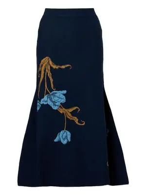 Erdem Floral Jacquard Midi Skirt - Blue