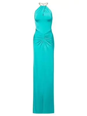 Carolina Herrera Halterneck Ruched Jersey Gown - Turquoise