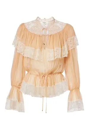 Chloé Lace-trimmed Silk Blouse - Pink