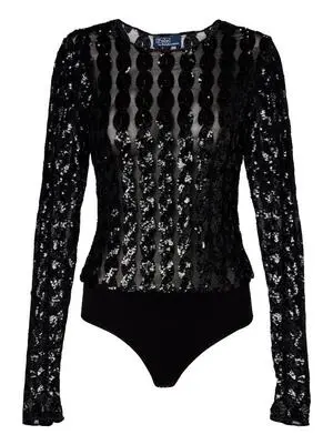 Polo Ralph Lauren Sequined Mesh And Jersey Bodysuit - Black
