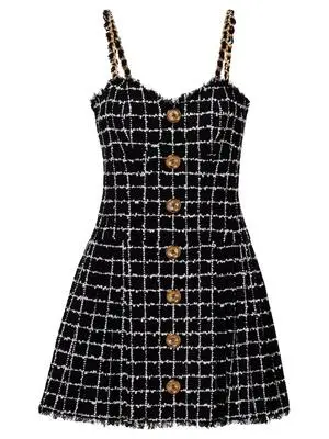 Balmain Chain-detail Checked Tweed Minidress - Black