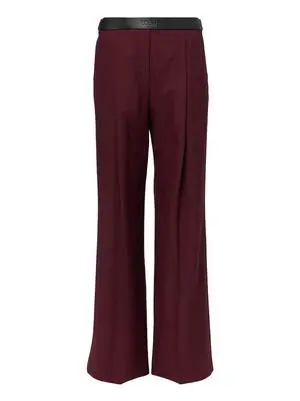 Loewe Leather-trimmed Wool Wide-leg Pants - Burgundy
