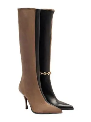 Loewe Leather And Suede Knee-high Boots - Brown