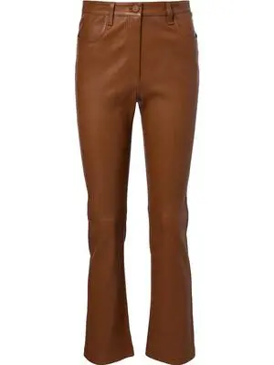 JOSEPH Cropped Leather Bootcut Pants - Brown