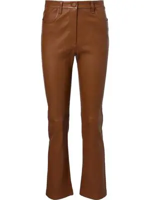 JOSEPH Cropped Leather Bootcut Pants - Brown