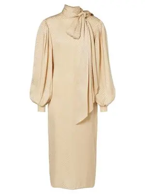 Gucci Gg Draped Striped Silk Jacquard Midi Dress - Beige