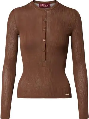 Gucci Ribbed-knit Henley Shirt - Brown