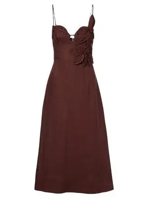Farm Rio Appliqué Linen Midi Dress - Brown