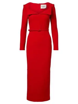 Roland Mouret Belted Wool Midi Dress - Red