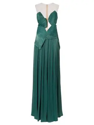 Costarellos Serenne Pleated Bustier Gown - Green