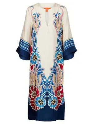 La DoubleJ Printed Silk Satin Kaftan - White