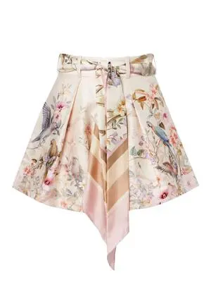 Zimmermann Rebellion Printed Silk And Cotton Shorts - Beige