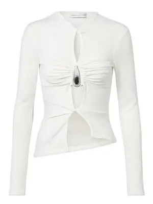 Christopher Esber Cutout Ribbed-knit Jersey Top - White