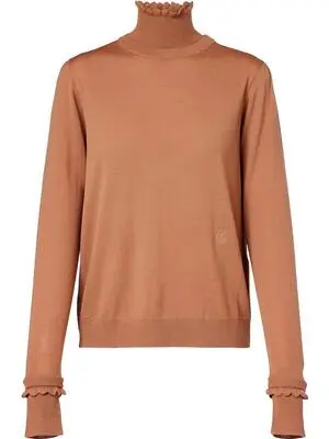Chloé Ruffled Wool Turtleneck Sweater - Brown