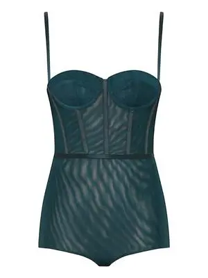 Zimmermann Rebellion Corseted Mesh Bodysuit Green