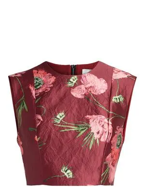 ERDEM Erdem Floral Textured Satin Cropped Top