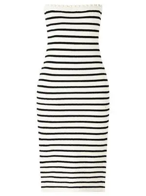 Posse Henry Strapless Striped Knitted Midi Dress - White