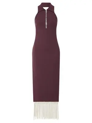 TALLER MARMO Sleeveless Tasseled Stretch-satin Midi Dress - Burgundy