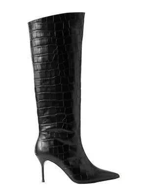 Staud Sebastian Croc-effect Leather Knee Boots - Black