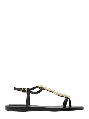 Simkhai Amaya Embellished Leather Flat Sandals - Black