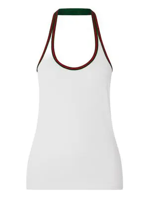 Gucci Striped Ribbed Cotton-blend Jersey Halterneck Tank - White