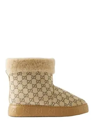 Gucci Logo-print Suede And Shearling Ankle Boots - Neutrals
