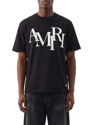 Amiri Crewneck Cotton T-shirt With Chest Logo Print - Black