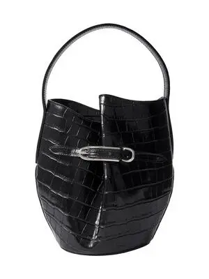 LIFFNER Buckled Croc-effect Leather Bucket Bag - Black