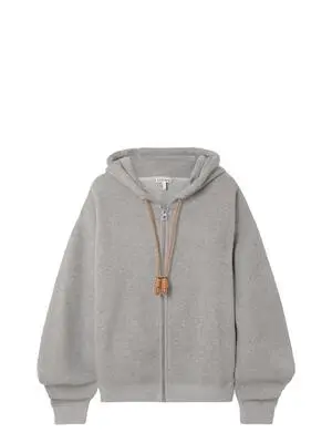 Loewe Flamenco Leather-trimmed Cotton-blend Jersey Hoodie - Gray
