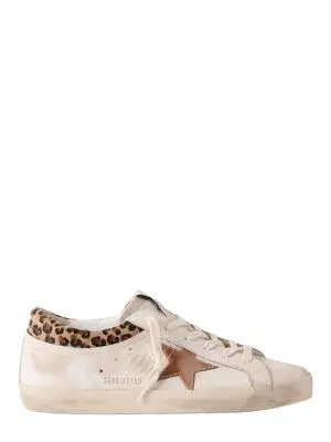 GOLDEN GOOSE Super Star Calf Hair And Suede-trimmed Distressed Leather Sneakers - Neutrals