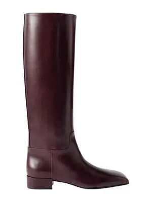 CHRISTEN Classic Square Leather Knee Boots - Burgundy