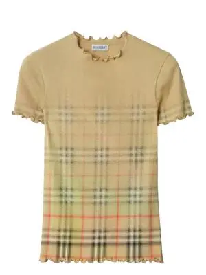 Burberry Ruffled Check Cotton T-shirt - Neutrals
