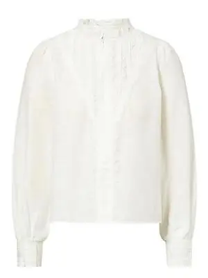 ME+EM Lace-trim Silk And Cotton Blouse - Light Cream