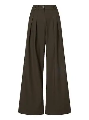 ME+EM Pleated Wide-leg Woven Trousers - Intense Olive