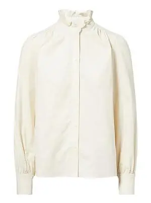 ME+EM Micro-cord Ruffle-trim Woven Blouse - Cream