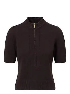 ME+EM Cashmere T-shirt With Puff Sleeves - Ganache Brown