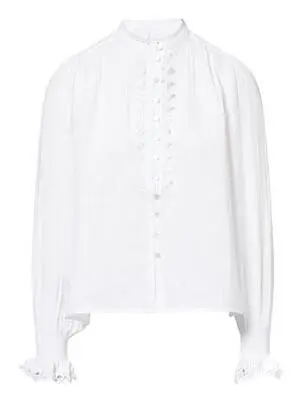 ME+EM Lace-trim Cheesecloth Cotton Blouse - Soft White
