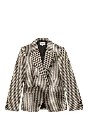 REISS Hartley Double-breasted Wool-blend Blazer - Neutral Check