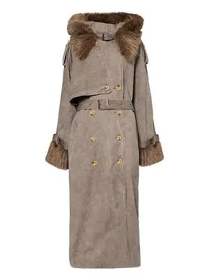JADED LONDON Xl Hooded Cotton Trench Coat - Grey