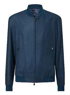 Corneliani Relaxed-fit Silk And Wool-blend Bomber Jacket - Navy Blue