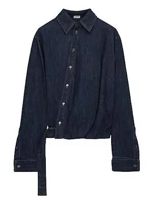 Loewe Draped Adjustable-belt Denim Shirt - Indigo Blue
