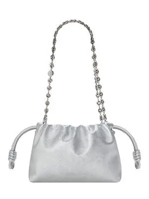 Loewe Flamenco Metallic Mini Leather Clutch - Silver