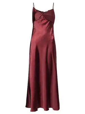 SELF-PORTRAIT Flower Shoulder-strap Woven Midi Dress - Burgundy