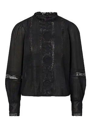 ME+EM Embroidered High-neck Cotton Blouse - Black