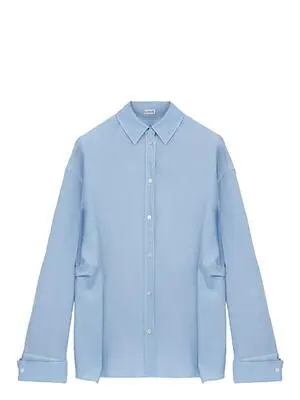 Loewe Pointed-collar Long-sleeve Silk-wool Blend Shirt - Blue