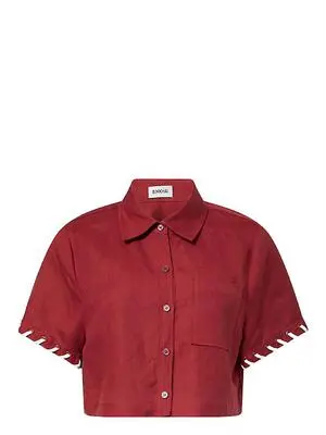 Simkhai Stitch Cropped Linen-blend Shirt - Oxblood Multi