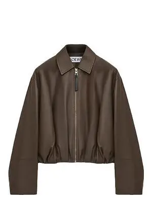 Loewe Draped Pointed-collar Leather Jacket - Dark Green
