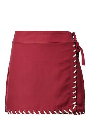 Simkhai Linen-blend Mini Wrap Skirt With Stitch Detailing - Oxblood Multi