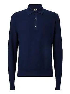 TOM FORD Piquet-knit Silk And Cotton-blend Polo Shirt - Ocean Cavern