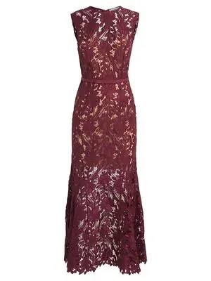 SELF-PORTRAIT Guipure Lace Midi Dress - Burgundy